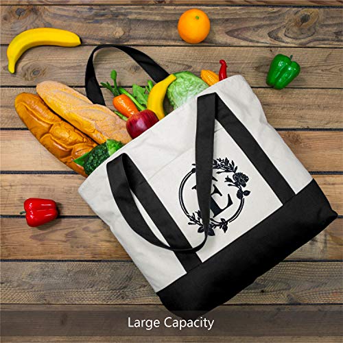 TOPDesign Embroidery Initial Canvas Tote Bag, Personalized Present Bag, Suitable for Wedding, Birthday, Beach, Holiday, is a Great Gift for Women, Mom, Teachers, Friends, Bridesmaids (Letter E)