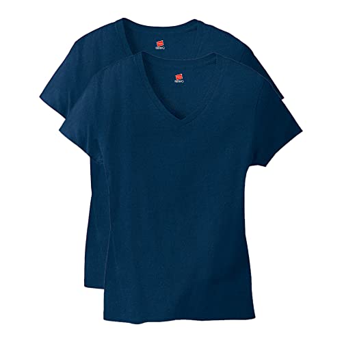 Hanes Womens Perfect-t V-neck T-shirt, Ringspun Cotton Short Sleeve Tee For 1 Or 2 Pack, Navy 2 Pack, XX-Large US