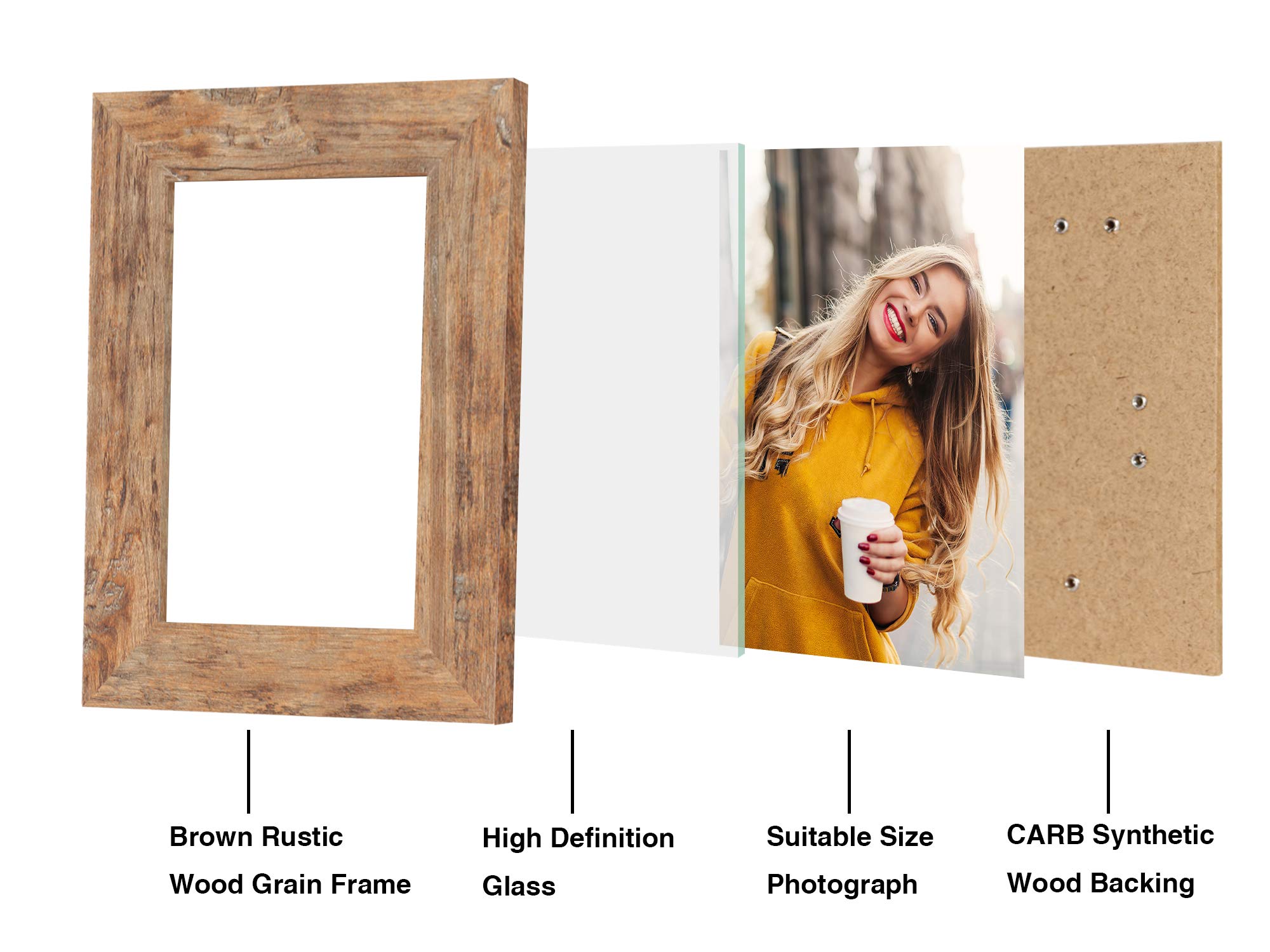 iRahmen 4x6 Picture Frame Set of 4, Rustic Brown with Real Glass 4 x 6 Photo Frames for Desktop Display and Wall Mounting