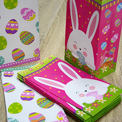 Easter Paper Bags for Kids - 20 Pack Easter Egg Bunny Party Bags for Easter Party, Birthday Party, White/Red Style by Lucky Party