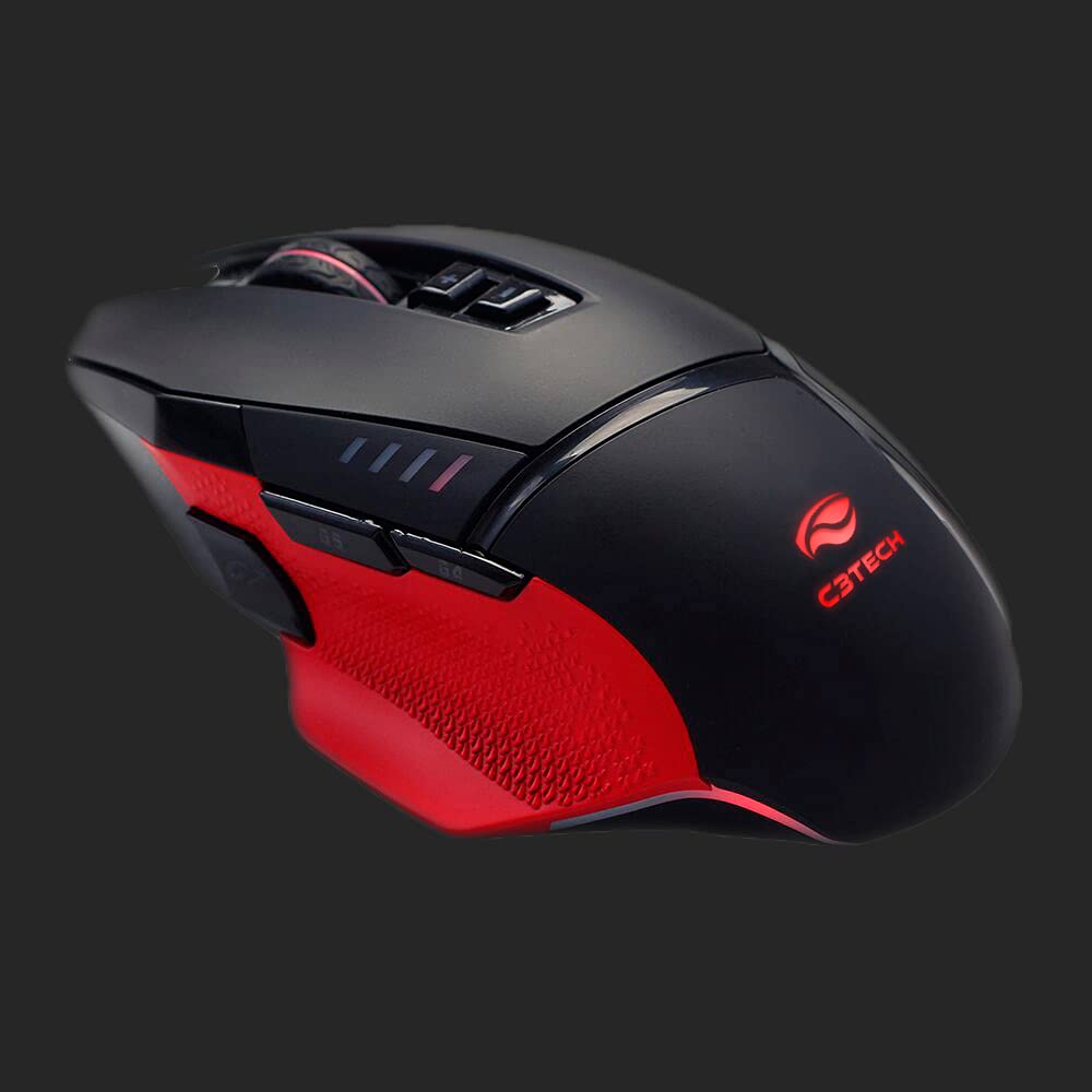 Mouse Gamer C3Tech USB Osprey RGB Sensor Avago 9800 DPI Regulation Button 8 Buttons 12000 DPI Ergonomic Designer USB Gold Macro by Software Black - MG-800BK