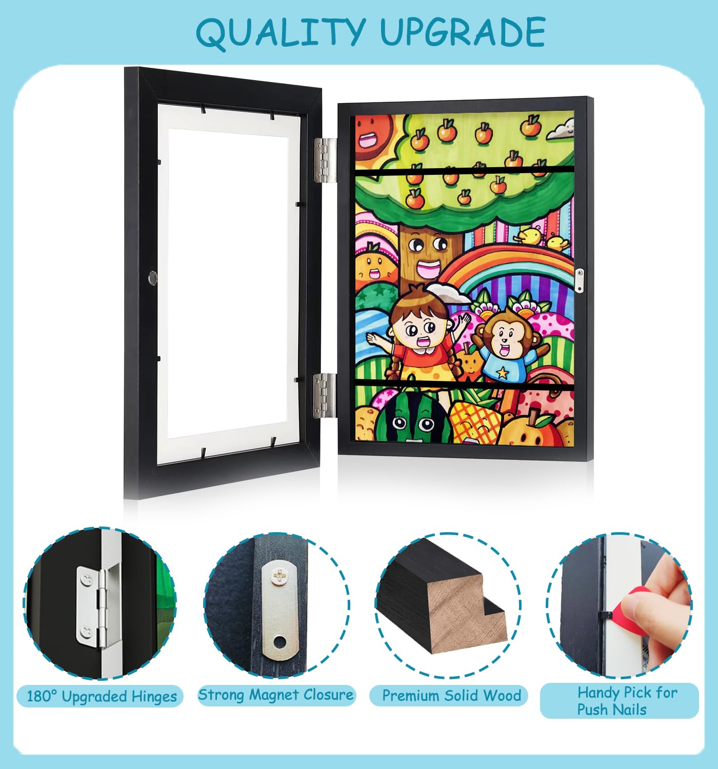 Eeyaniy Kids Artwork Frames Changeable 2-Pack, Front Opening Holds 150 Pcs, kids Art Frames With Mat, Picture Frame 8.5×11in for Display Kids Art Work,Drawing,Photos,Crafts,Hanging Art,Portfolio