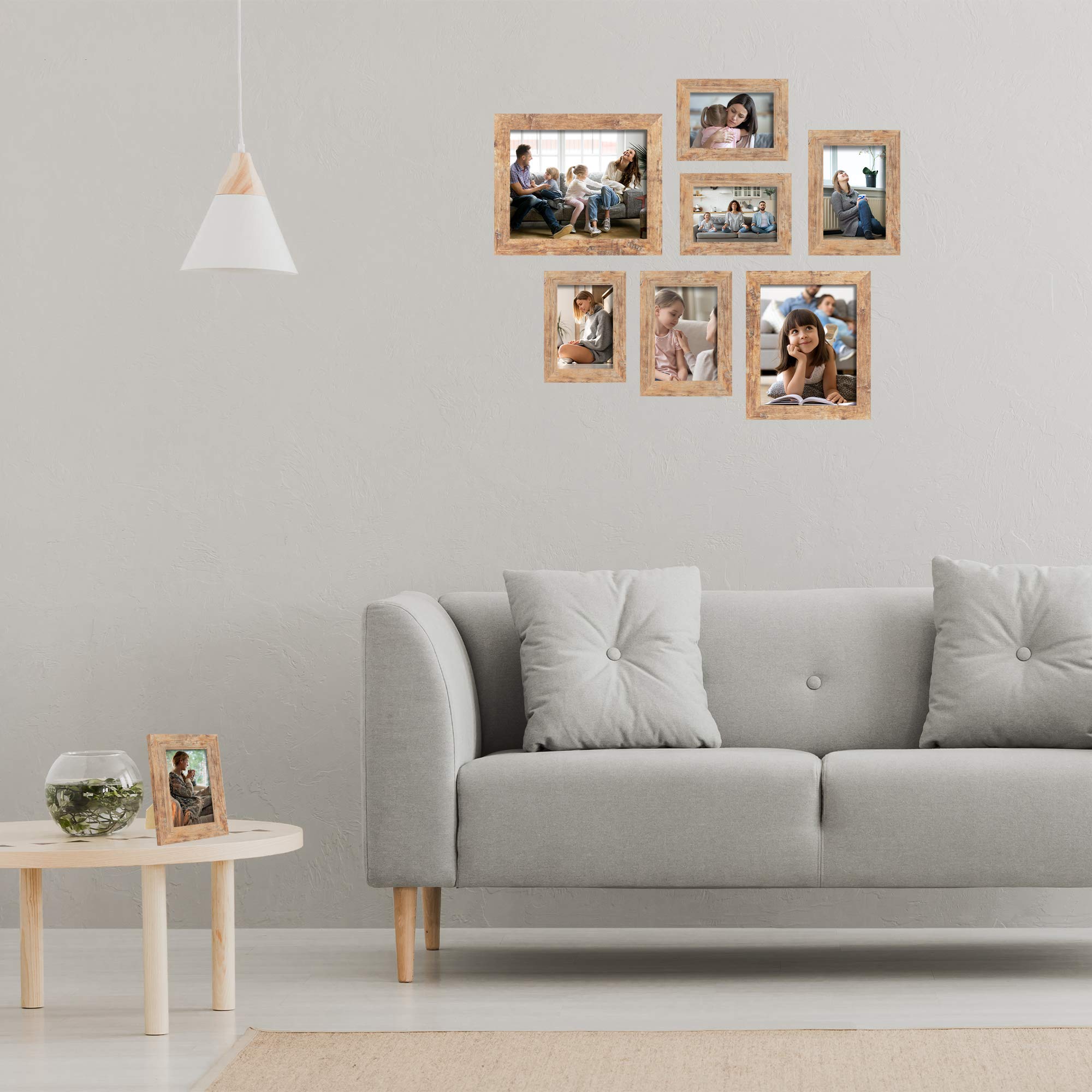 iRahmen 4x6 Picture Frame Set of 4, Rustic Brown with Real Glass 4 x 6 Photo Frames for Desktop Display and Wall Mounting