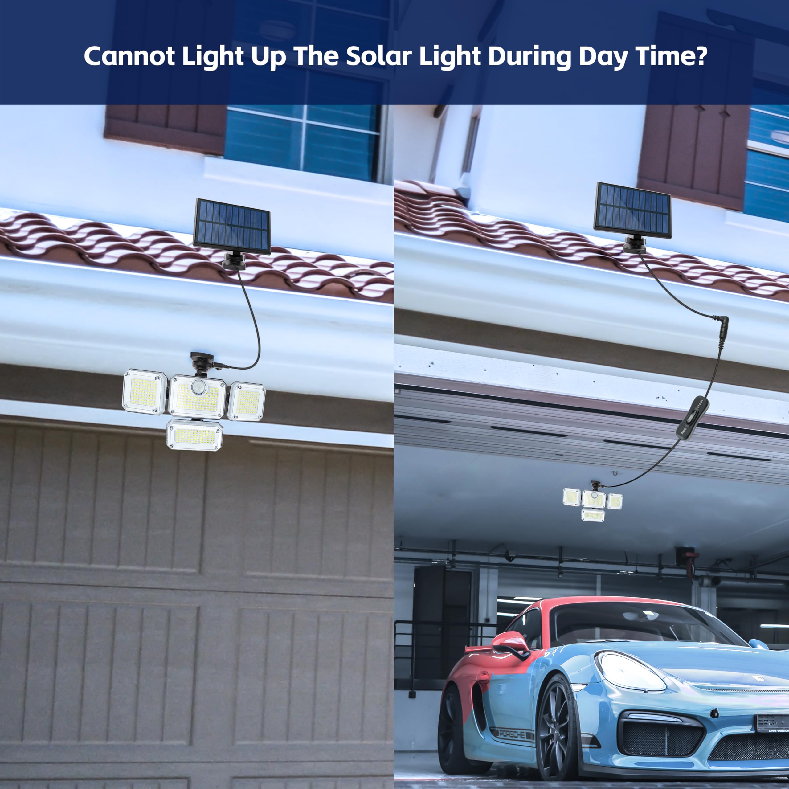 KaKa GLOW 2 Pack GM-Mizar Solar Outdoor Lights -333 LED 600LM Motion Sensor Lights Yard Garage-Wall Mount IP65, 4 300° Swivel Lamps-Detachable Split Solar Panel 16.4-Feet Cord-Day Time Use Possible