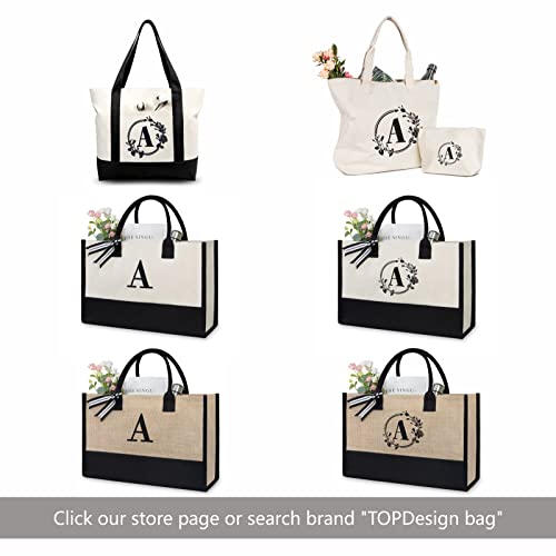 TOPDesign Embroidery Initial Canvas Tote Bag, Personalized Present Bag, Suitable for Wedding, Birthday, Beach, Holiday, is a Great Gift for Women, Mom, Teachers, Friends, Bridesmaids (Letter E)