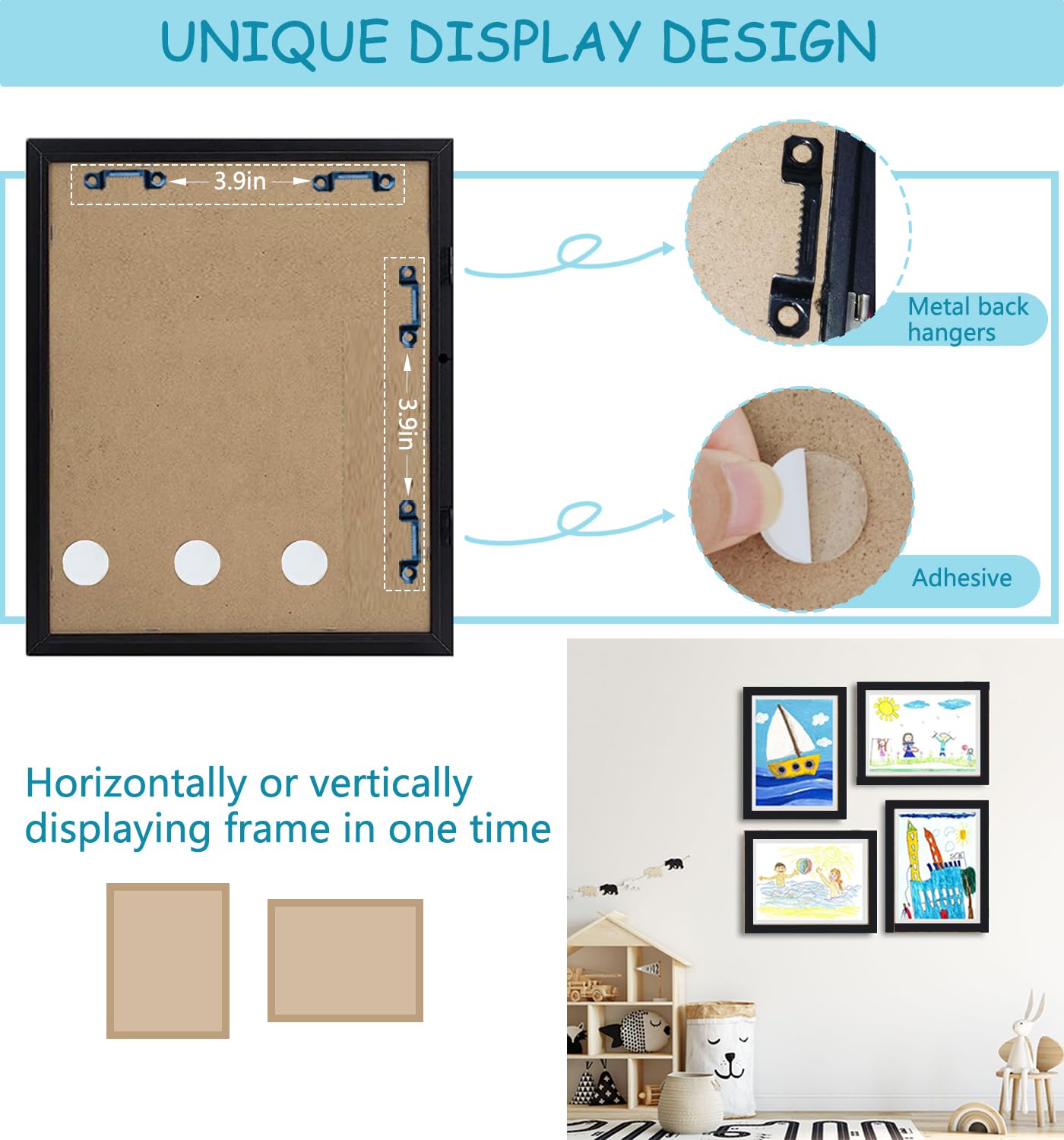 Eeyaniy Kids Artwork Frames Changeable 2-Pack, Front Opening Holds 150 Pcs, kids Art Frames With Mat, Picture Frame 8.5×11in for Display Kids Art Work,Drawing,Photos,Crafts,Hanging Art,Portfolio