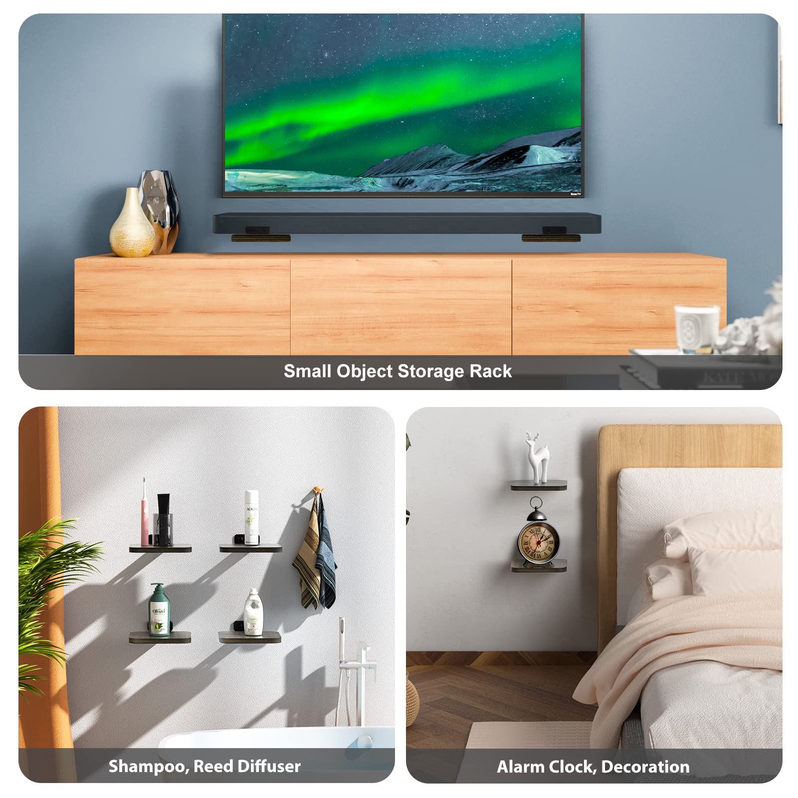 Universal Soundbar Wall Mount for Samsung, Bose, Polk Audio, Sonos Arc, JBL, Sony, Vizio, LG, TCL, Roku, Onn, Philips, Yamaha Soundbar Wall Mount Bracket Floating Shelves, with Hardware Kit