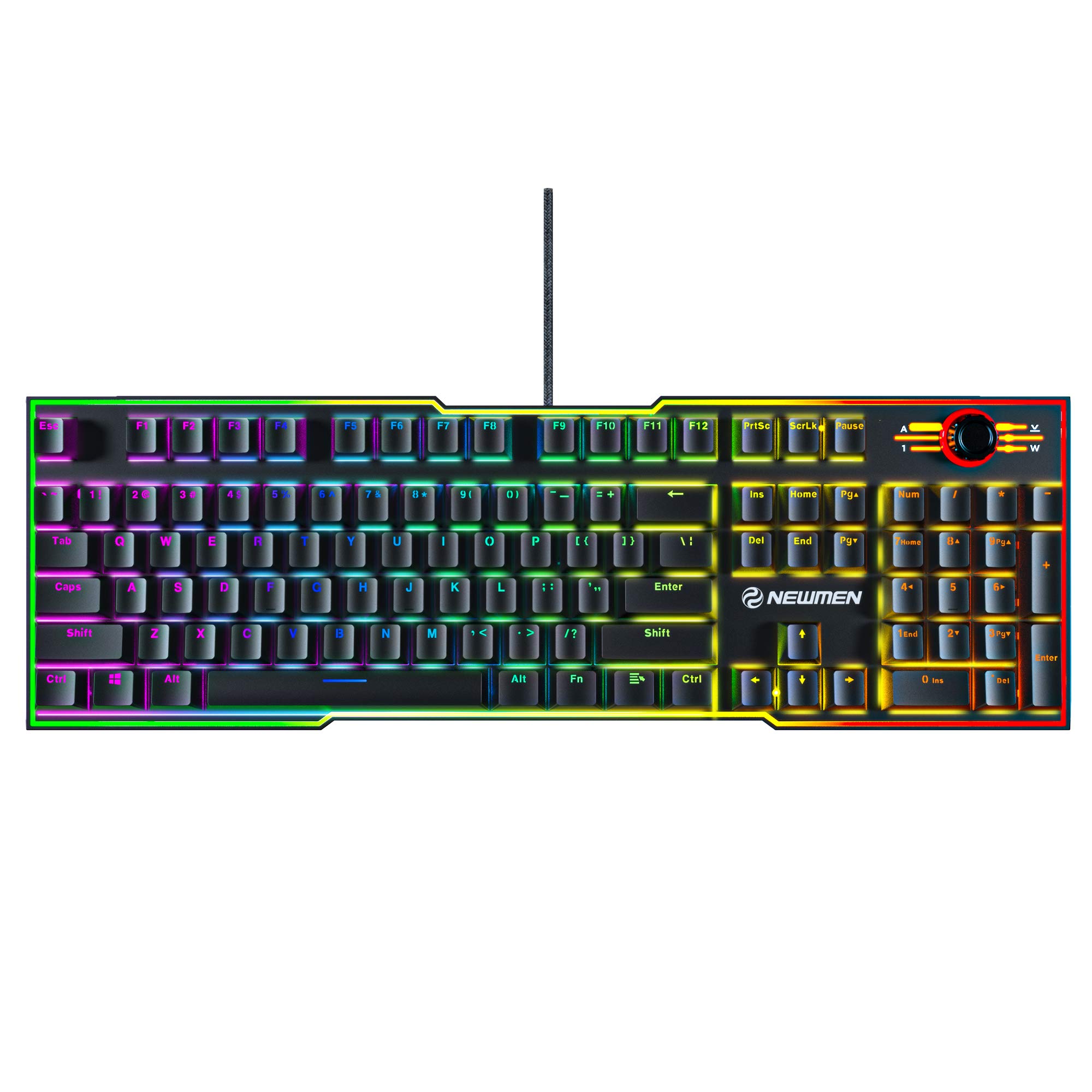 Newmen GM711 Gaming Keyboard Full Size RGB Backlit Hot-Swappable Mechanical Keyboard with Multimedia Control 104-Key Wired PC Gaming Keyboard for Windows Mac(Brown Switch)