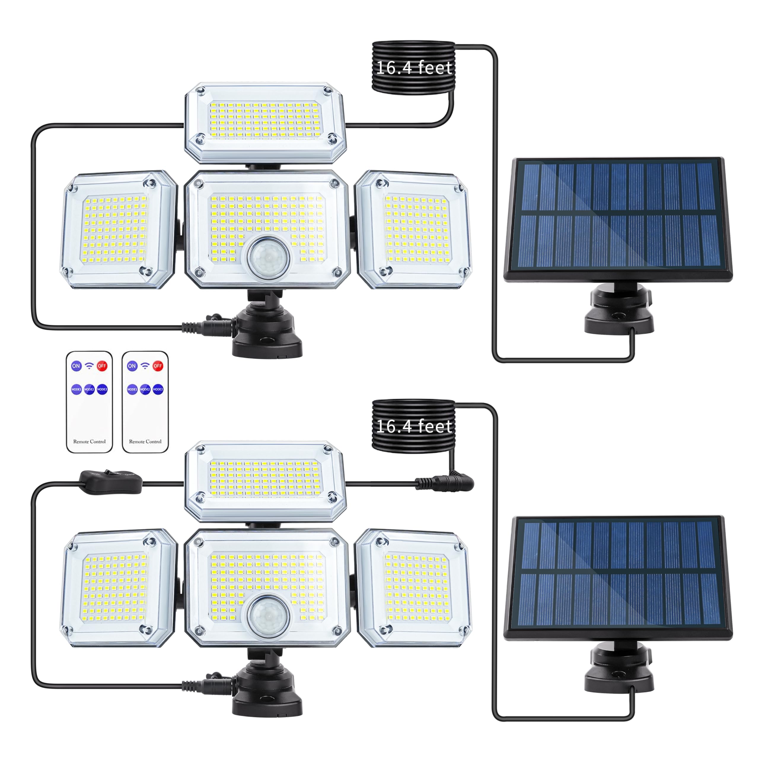KaKa GLOW 2 Pack GM-Mizar Solar Outdoor Lights -333 LED 600LM Motion Sensor Lights Yard Garage-Wall Mount IP65, 4 300° Swivel Lamps-Detachable Split Solar Panel 16.4-Feet Cord-Day Time Use Possible