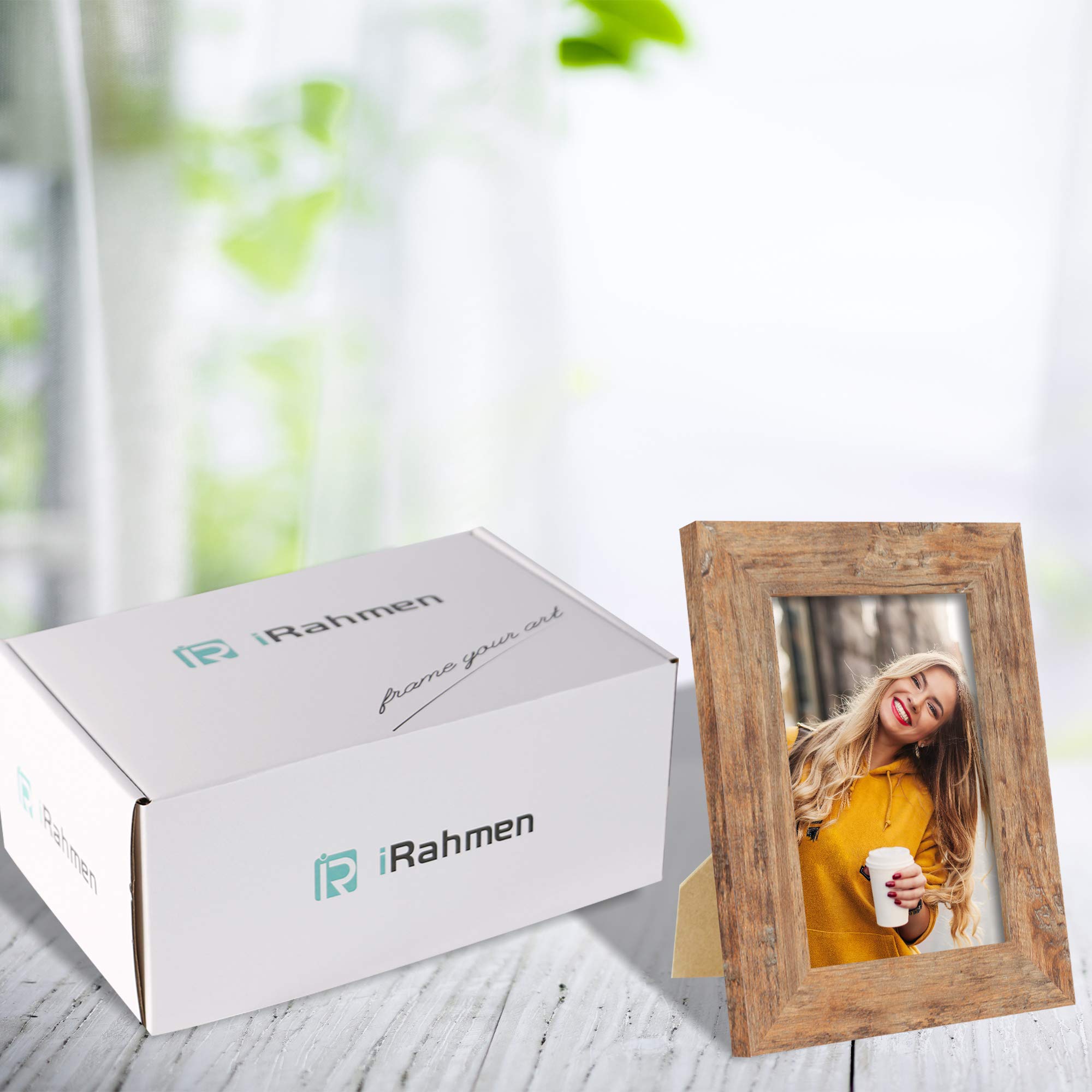 iRahmen 4x6 Picture Frame Set of 4, Rustic Brown with Real Glass 4 x 6 Photo Frames for Desktop Display and Wall Mounting