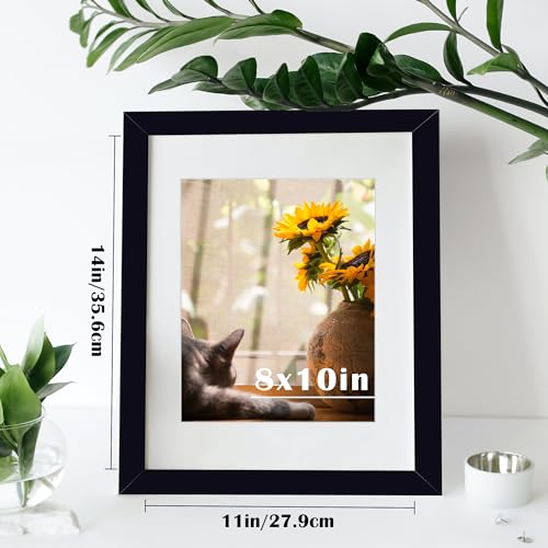DUENPY 11x14 Picture Frame 8 Pack, Photo Frame for Wall Gallery Decor, Display Pictures 8 x 10 with Mat or 11 x 14 Without Mat, Black.