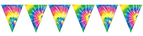 Beistle 1960’s Tie Dyed Pennant Banner – Indoor/Outdoor Hanging Décor For 60’s Theme and Birthday Party Supplies