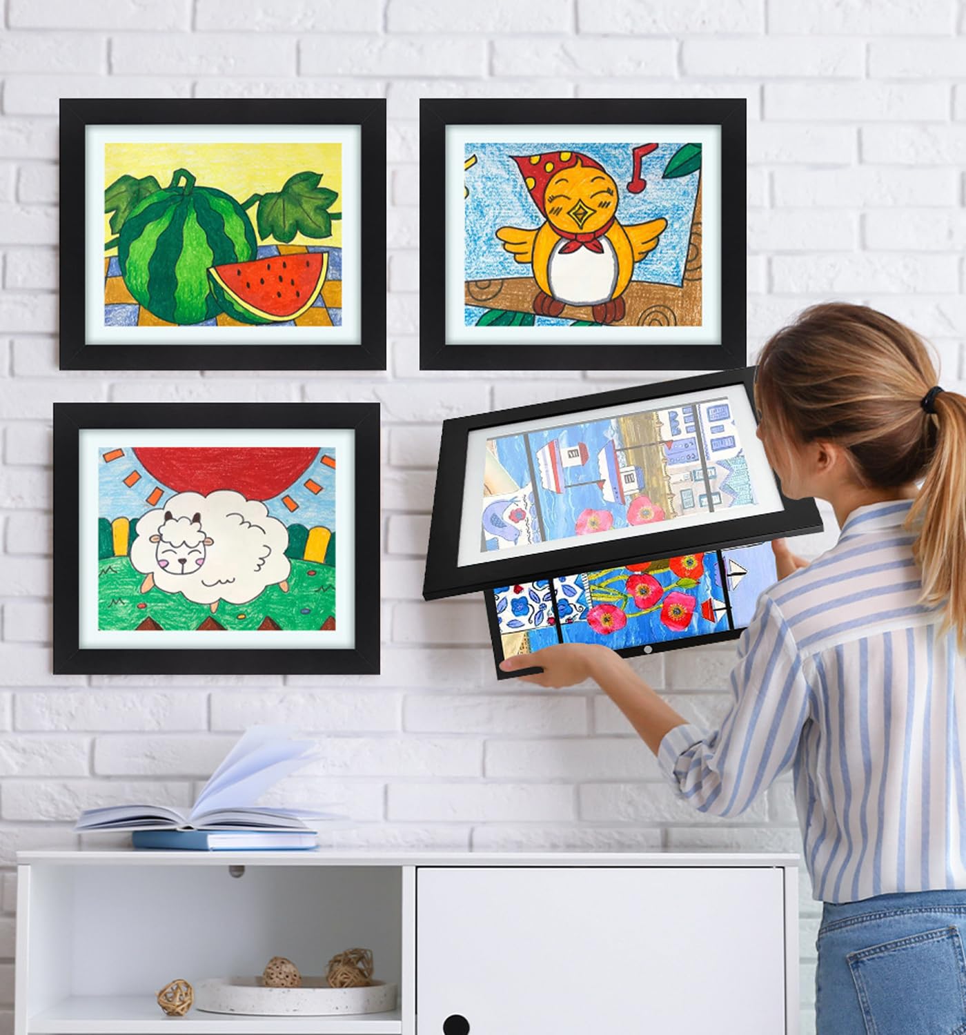 Eeyaniy Kids Artwork Frames Changeable 2-Pack, Front Opening Holds 150 Pcs, kids Art Frames With Mat, Picture Frame 8.5×11in for Display Kids Art Work,Drawing,Photos,Crafts,Hanging Art,Portfolio