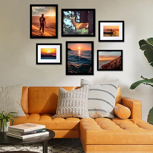 DUENPY 11x14 Picture Frame 8 Pack, Photo Frame for Wall Gallery Decor, Display Pictures 8 x 10 with Mat or 11 x 14 Without Mat, Black.