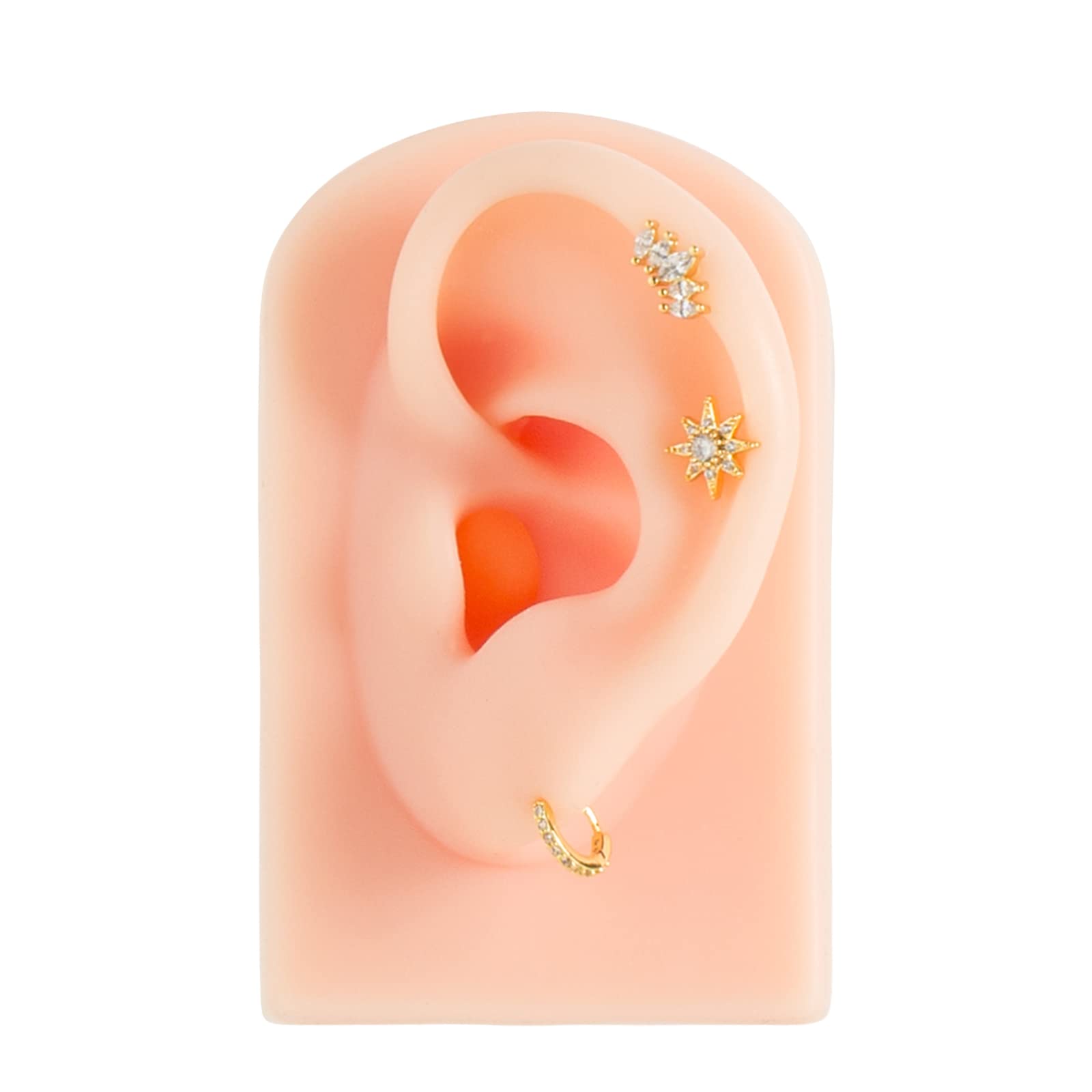 Soft Silicone Ear Left and Right Side Flexible Ears Model Earrings Jewelry Display Ear Piercing Practice Acupuncture Teaching Ear Mold Light Skin