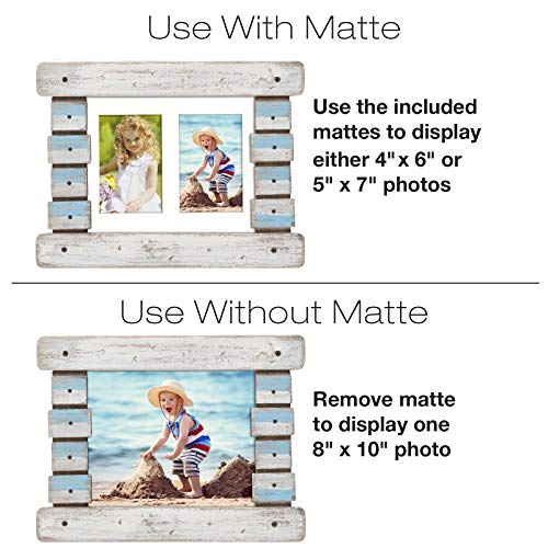 EXCELLO GLOBAL PRODUCTS Rustic Distressed Wooden 8 by 10 in Picture Frame, Blue & White
