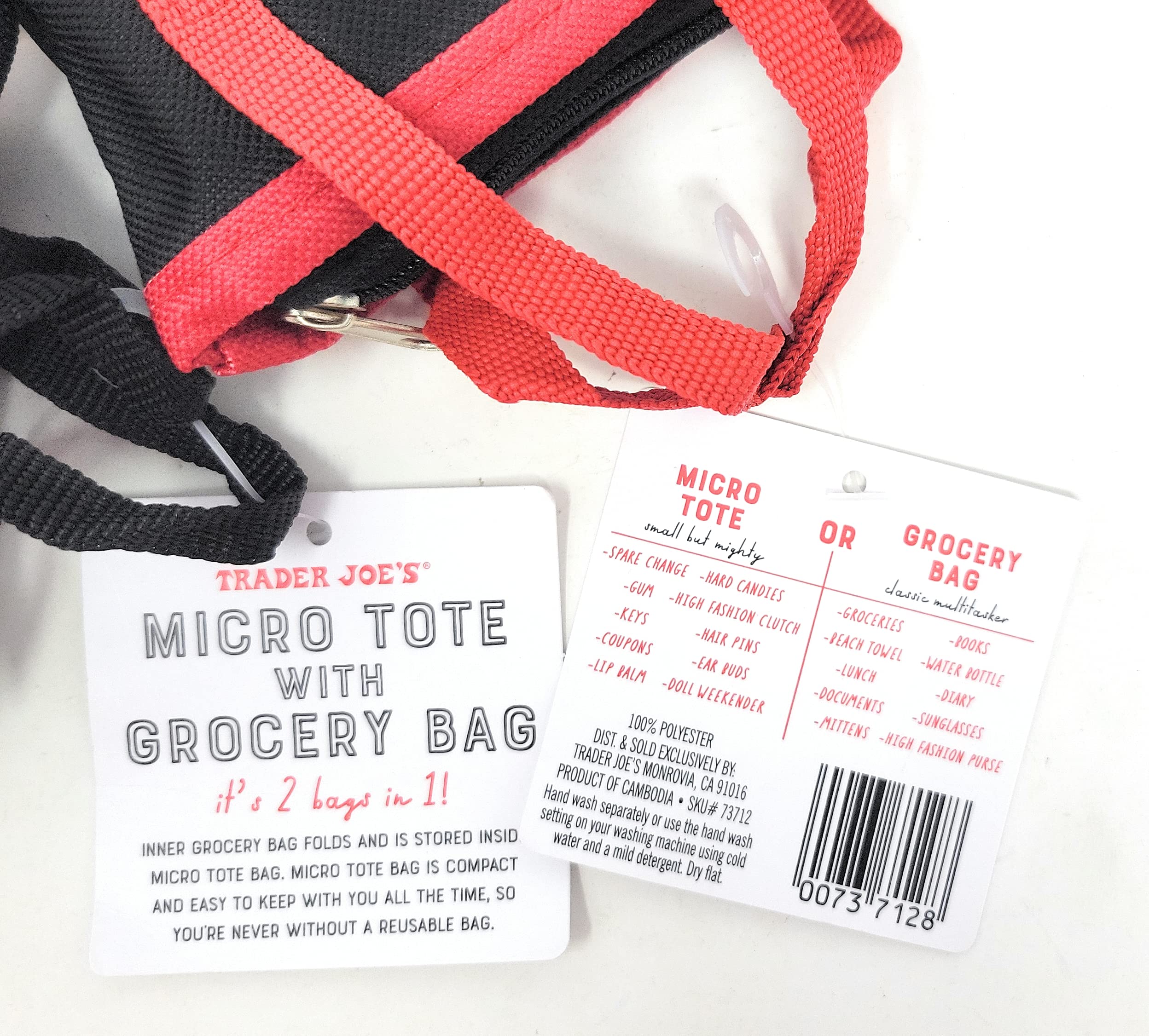 Trader Joes Reusable Grocery Bag and Micro Tote, 2 Bags in One, Washable Shopping, Small, Mighty, Compact and Convenient