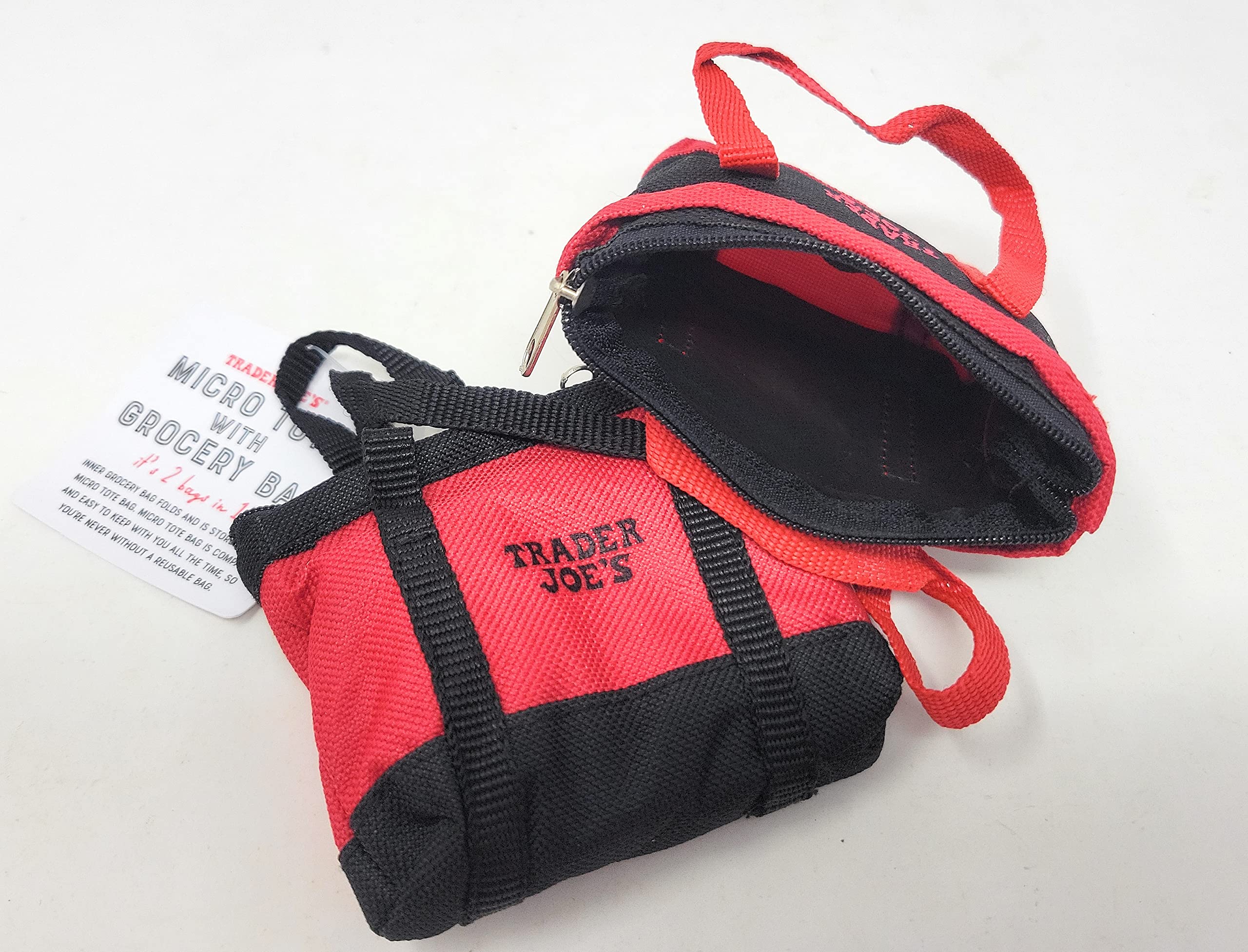 Trader Joes Reusable Grocery Bag and Micro Tote, 2 Bags in One, Washable Shopping, Small, Mighty, Compact and Convenient