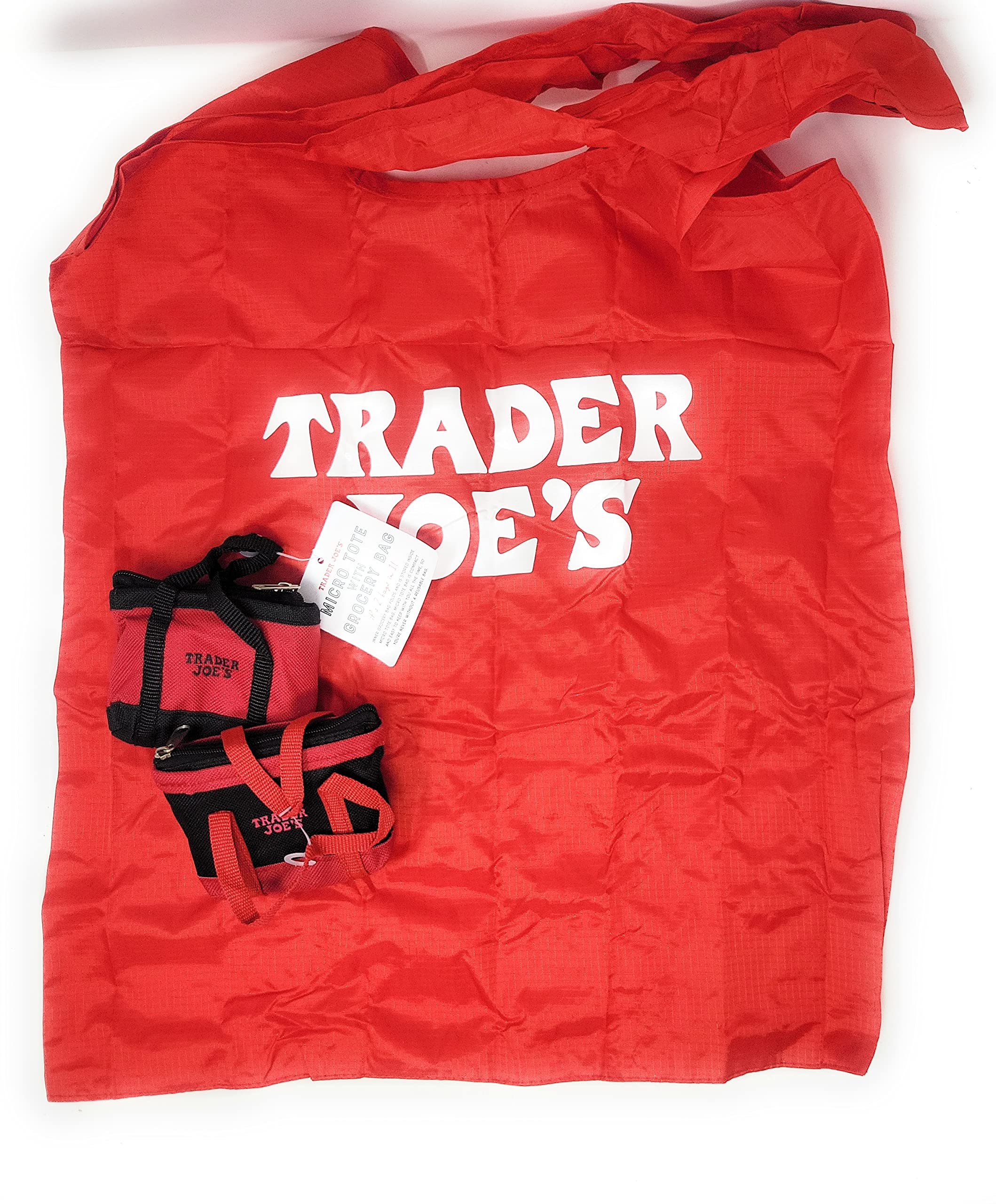 Trader Joes Reusable Grocery Bag and Micro Tote, 2 Bags in One, Washable Shopping, Small, Mighty, Compact and Convenient