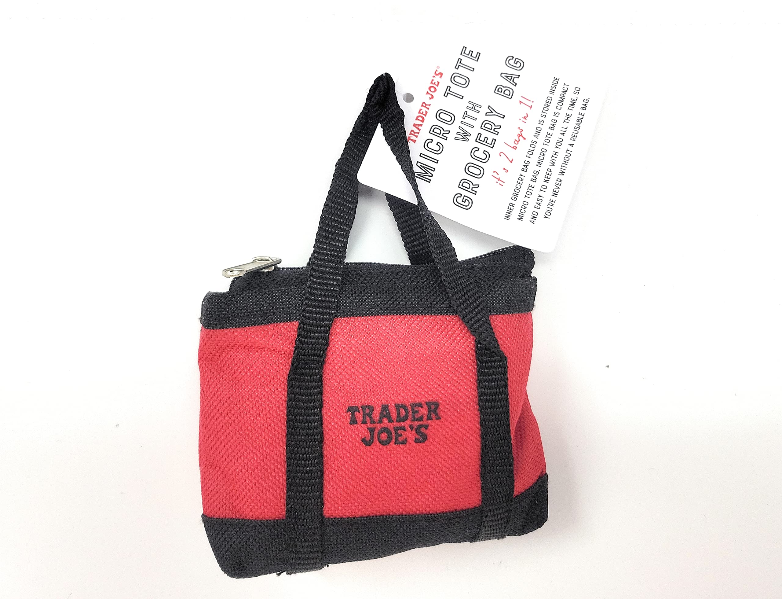 Trader Joes Reusable Grocery Bag and Micro Tote, 2 Bags in One, Washable Shopping, Small, Mighty, Compact and Convenient