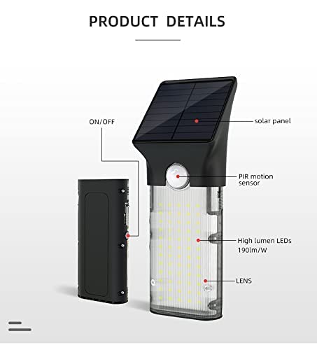 LTOSolar Solar Motion Sensor Waterproof Outdoor Security Flood Lights, Exterior Front Porch Wall Mount Patio Fence Decorative with Detachable Design