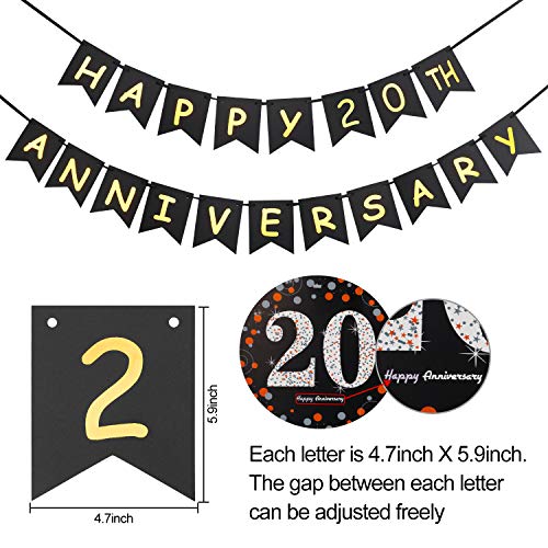Yoaokiy 20th Anniversary Decorations Supplies Kit - Including Glitter Happy 20th Anniversary Banner, 9Pcs Hanging Swirl, 6Pcs Poms - 20th Wedding Anniversary Party Decorations Photo Propsā¦