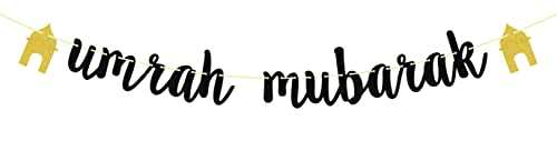 Umrah Mubarak Banner Eid Mubarak Banner Gold GlitterEid Mubarak Decorations | Eid Mubarak Party Decorations Supplies Eid Mubarak Party Decorations（Gold and Black）