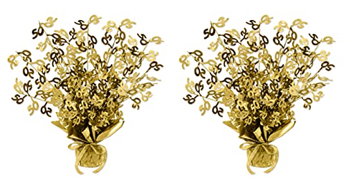 Beistle 2 Piece Metallic Plastic Gold Gleam āN Burst 50th Wedding Anniversary Centerpiece Birthday Party Table Decorations, 15"