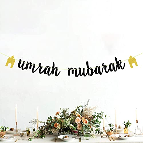 Umrah Mubarak Banner Eid Mubarak Banner Gold GlitterEid Mubarak Decorations | Eid Mubarak Party Decorations Supplies Eid Mubarak Party Decorations(Gold and Black)