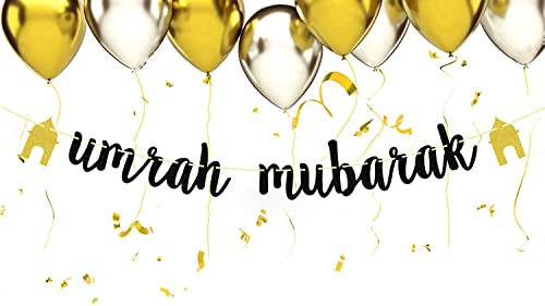 Umrah Mubarak Banner Eid Mubarak Banner Gold GlitterEid Mubarak Decorations | Eid Mubarak Party Decorations Supplies Eid Mubarak Party Decorations(Gold and Black)