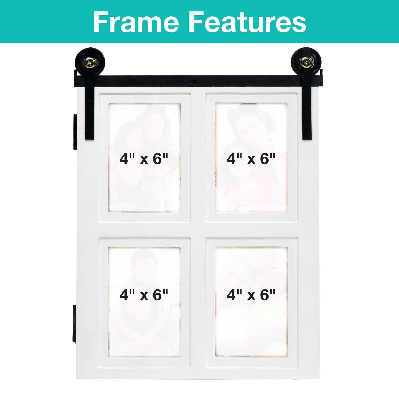 Barndoor Picture Frame Jewelry Organizer - Holds Four 4x6" Photos (White)