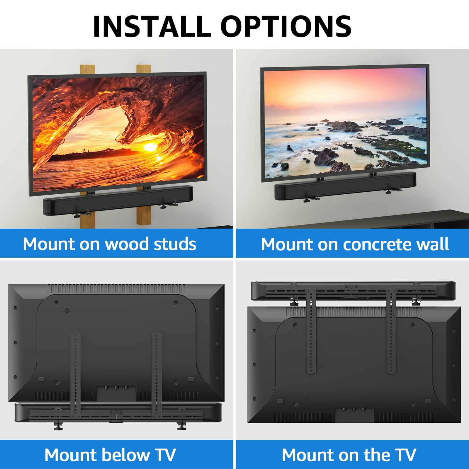 MOUNTUP Universal Soundbar Mount Sound bar Bracket for Mounting Above or Under TV,Low Profile Adjustable Shelf with 6.5" Fits Most Soundbar with Holes/Without Holes up to 15LBS for Saving Space MU9121