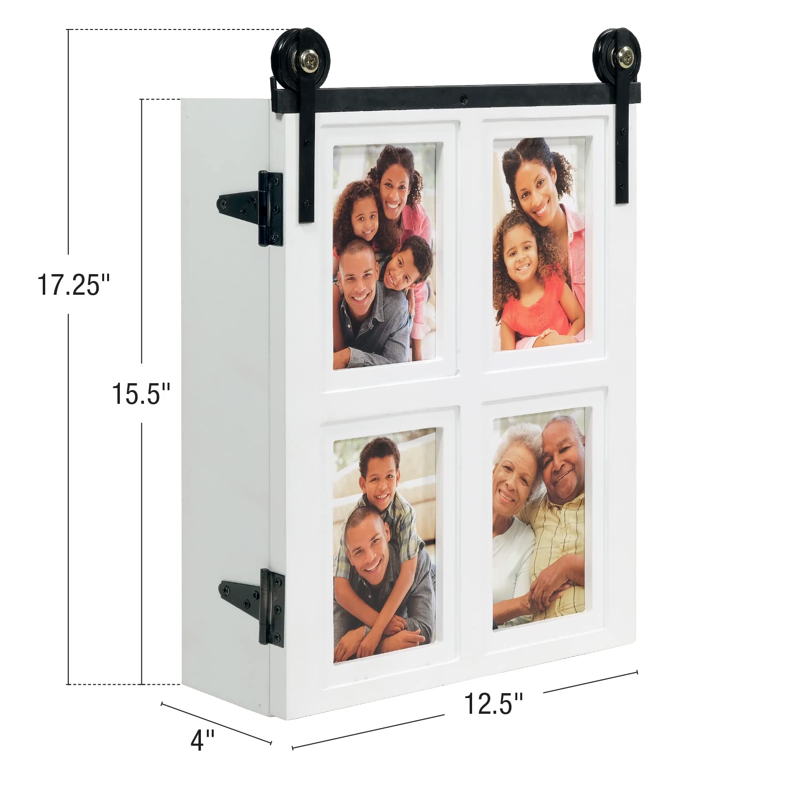 Barndoor Picture Frame Jewelry Organizer - Holds Four 4x6" Photos (White)