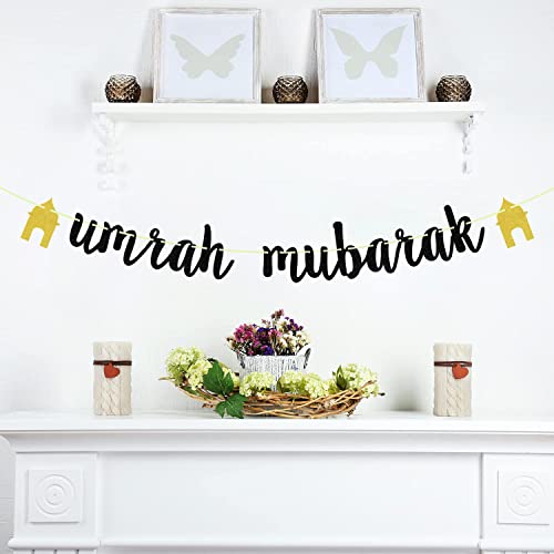 Umrah Mubarak Banner Eid Mubarak Banner Gold GlitterEid Mubarak Decorations | Eid Mubarak Party Decorations Supplies Eid Mubarak Party Decorations(Gold and Black)