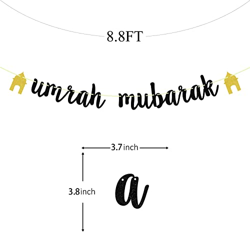 Umrah Mubarak Banner Eid Mubarak Banner Gold GlitterEid Mubarak Decorations | Eid Mubarak Party Decorations Supplies Eid Mubarak Party Decorations(Gold and Black)