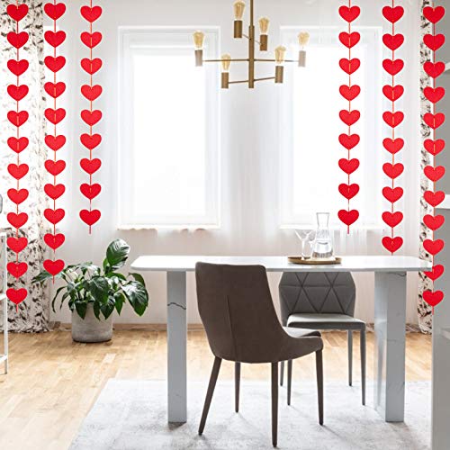 Adeeing 100 Felt Red Hearts Garland Valentines Day Decoration No DIY Required Red Heart Hanging String Garland 4 Pack for Home Wedding Anniversarty Bridal Shower Party Supplies Photo Backdrop