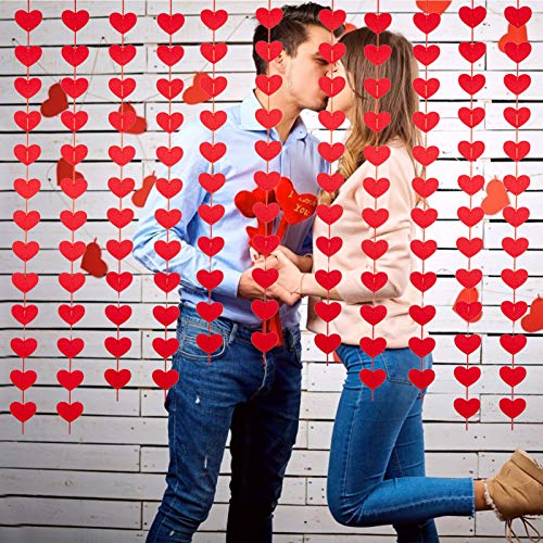 Adeeing 100 Felt Red Hearts Garland Valentines Day Decoration No DIY Required Red Heart Hanging String Garland 4 Pack for Home Wedding Anniversarty Bridal Shower Party Supplies Photo Backdrop