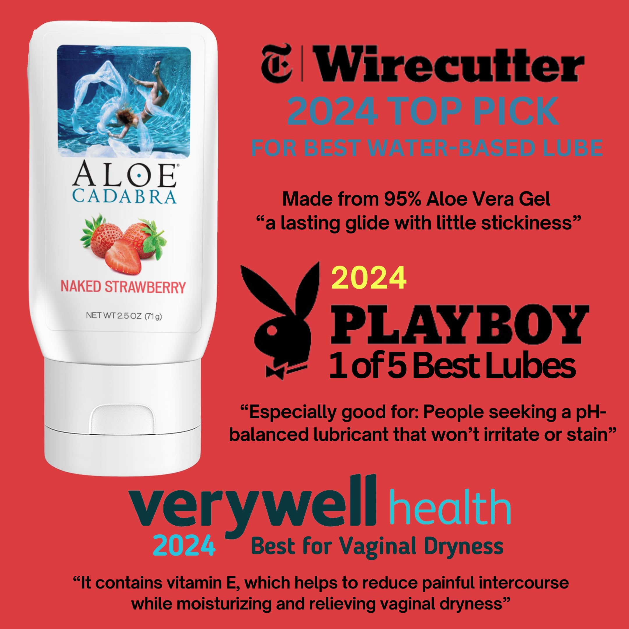 Aloe Cadabra Flavored Personal Lubricant and Vaginal Moisturizer, Organic Edible Aloe Lube for Men, Women and Couples, Non-Staining, pH Balanced, Toy Compatible (Strawberry, 2.5 Ounces, 2 Pack)