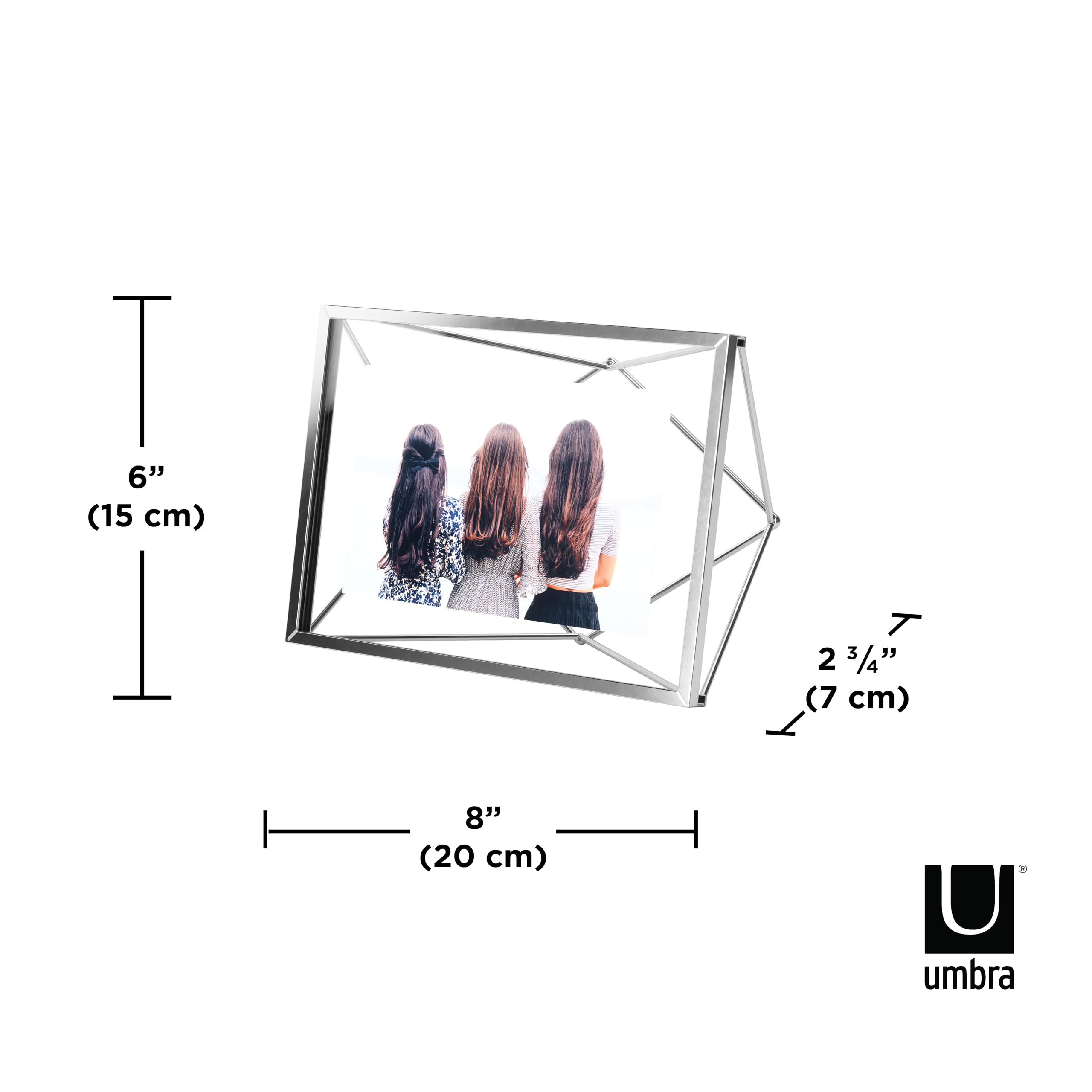 Umbra Prisma Picture Frame, 4x6 Metal Photo Display for Desk or Wall, 4" x 6", Chrome