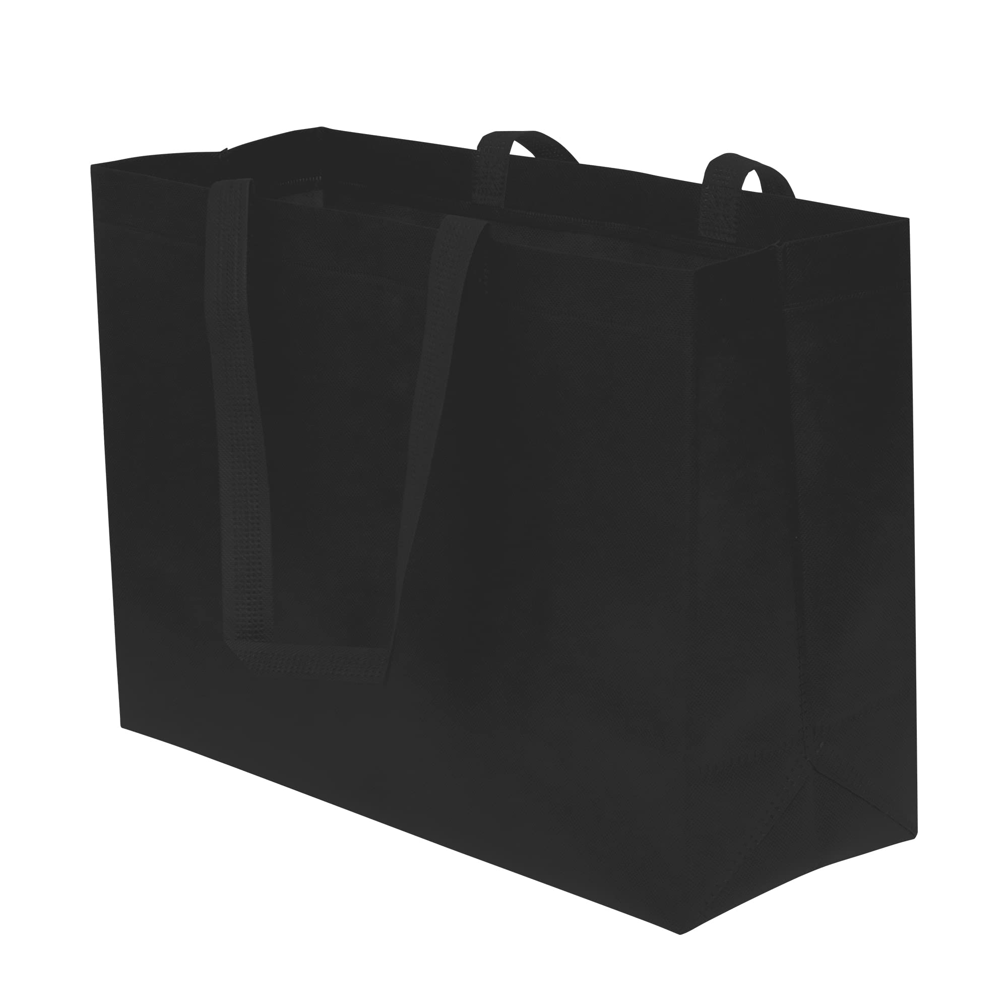 ZENPAC Black Reusable Gift Bags with Handles, Large Canvas Fabric Tote for Small Business, Retail, Grocery, Merchandise, Holidays Bulk, 16x6x12 12 Pack