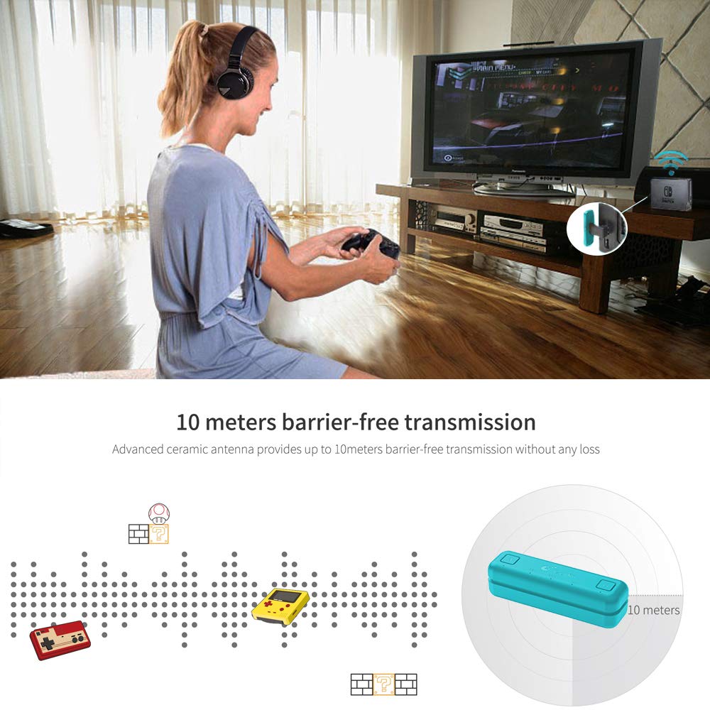 Bluetooth Adapter for Nintendo Switch Accessories USB-C Connector Wireless Audio Transmitter with aptX LL, Support in-Game Voice Chat,Connect AirPods Headphones - Turquoise