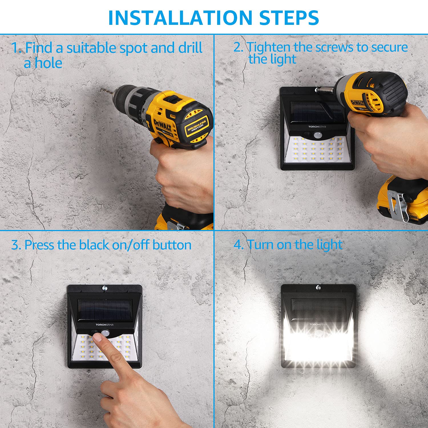 TORCHSTAR 40 LED Solar Lights Outdoor, Waterproof Motion Sensor Light, Cordless Security Lighting for Driveway, Patio, Garage, Porch, 6500K Pure White, Black, Pack of 4