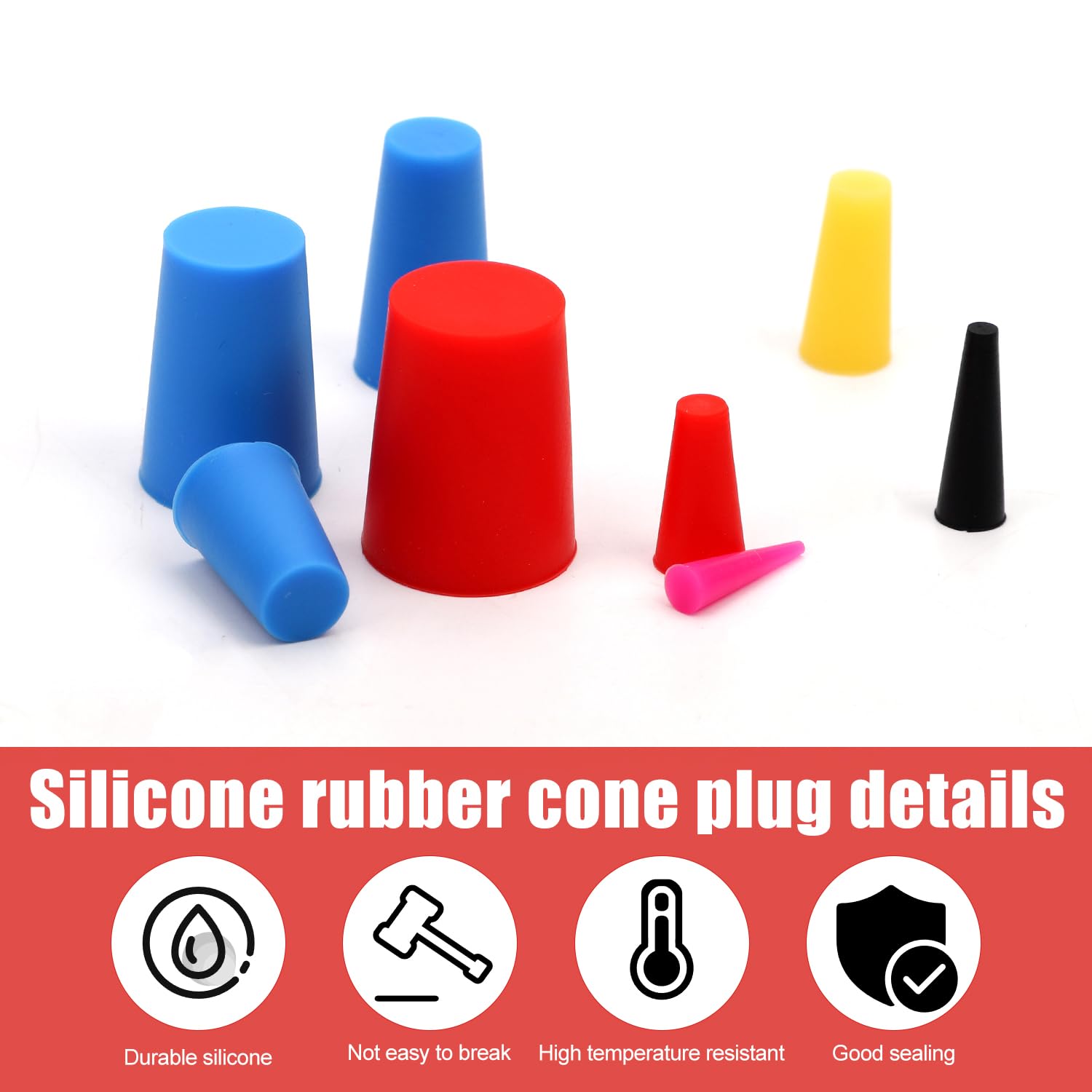 110pcs Silicone Tapered Plugs, 8 Sizes 1/16-5/8in High-Temperature Resistant Stoppers Tapered Plug Rubber Cork for Hole Spraying Coatings Paint Protection