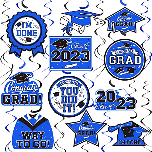31 Pieces Graduation Party Supplies, 2023 Graduation Hanging Swirl Congrats Grad and Graduation Party Decorations(Blue, Black)