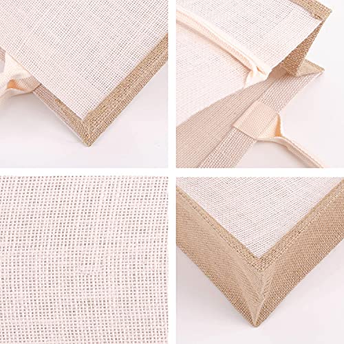TCOOME Burlap Tote Bag With Sturdy Handle, Reuseable Burlap Jute Tote Bags for Wedding Favors, Daily use(S 14.2x12.6x5.9inch) White Medium