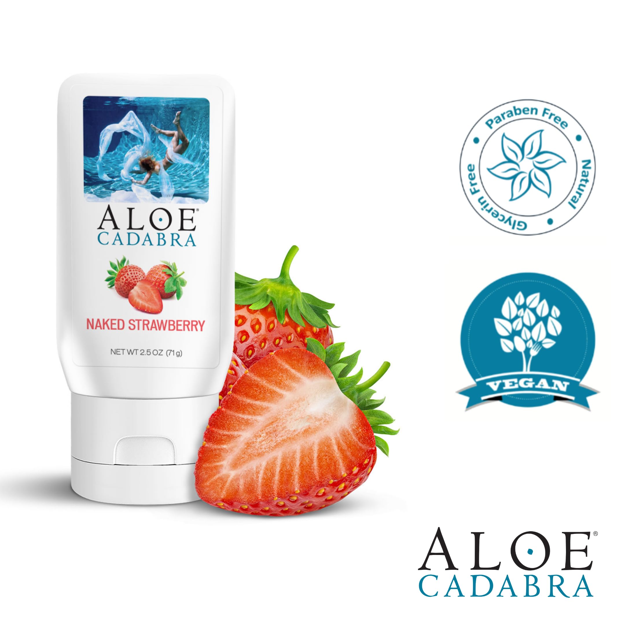 Aloe Cadabra Flavored Personal Lubricant and Vaginal Moisturizer, Organic Edible Aloe Lube for Men, Women and Couples, Non-Staining, pH Balanced, Toy Compatible (Strawberry, 2.5 Ounces, 2 Pack)