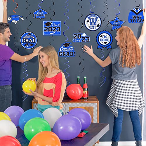 31 Pieces Graduation Party Supplies, 2023 Graduation Hanging Swirl Congrats Grad and Graduation Party Decorations(Blue, Black)