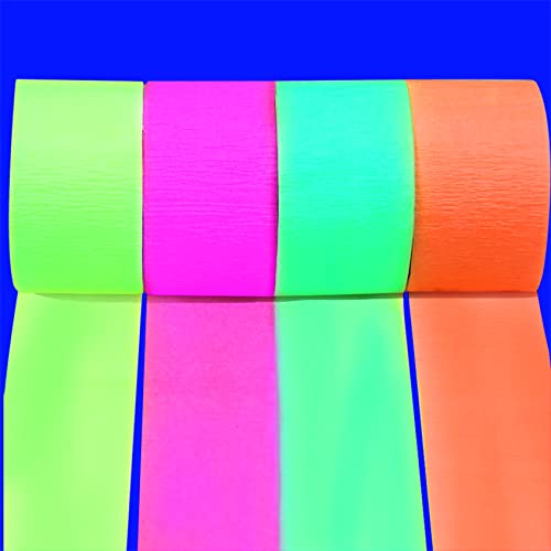 400feet Glow in The Dark Crepe Paper Streamers Party Supplies and Decorations UV Reactive Fluorescent Neon Paper Streamers Party Garland for Birthday, Neon Party Favors , Blacklight Party Supplies