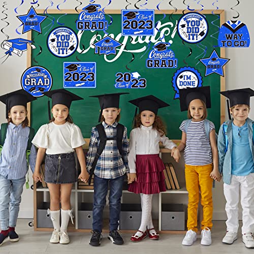 31 Pieces Graduation Party Supplies, 2023 Graduation Hanging Swirl Congrats Grad and Graduation Party Decorations(Blue, Black)