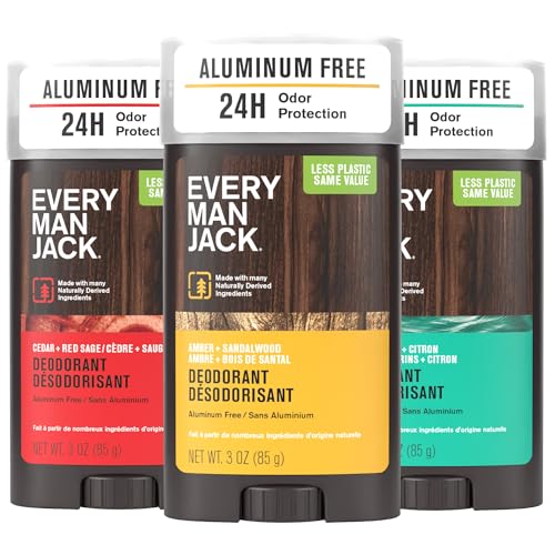 Every Man Jack Men's Deodorant Variety Set - Three Full-Sized Deodorant Sticks with Clean Ingredients & Incredible Scents - Cedar + Red Sage, Amber + Sandalwood, Sea Mineral + Citron - 3 oz (3 Pack)